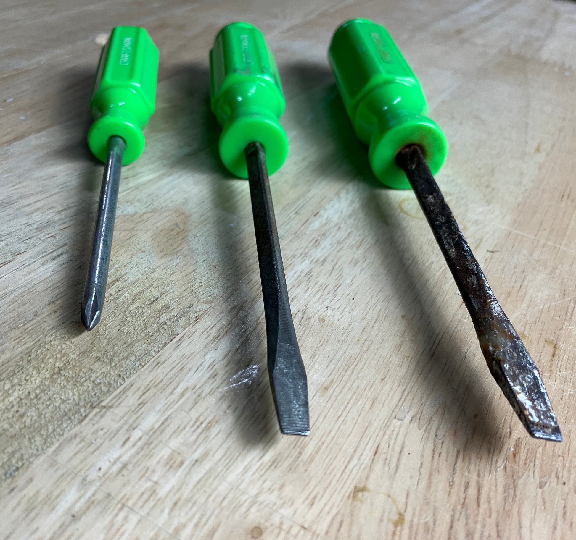 Vintage Craftsman Green Handle Screwdrivers (3) Hi Viz High Visibility ...